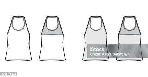 탱크 홀터 스쿱 넥 탑 테크니컬 패션 일러스트와 오버사이즈 튜닉 길이 플랫 의류 셔츠 아웃웨어 0명에 대한 스톡 벡터 아트 및 기타 이미지 Istock