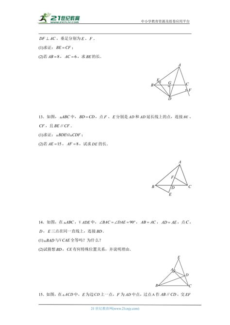 人教版八年级上册数学期末全等三角形证明专题训练（含解析） 21世纪教育网