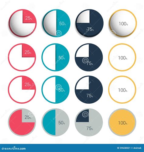 Set Of 3d Plastic And Flat Circle Round Charts Stock Vector