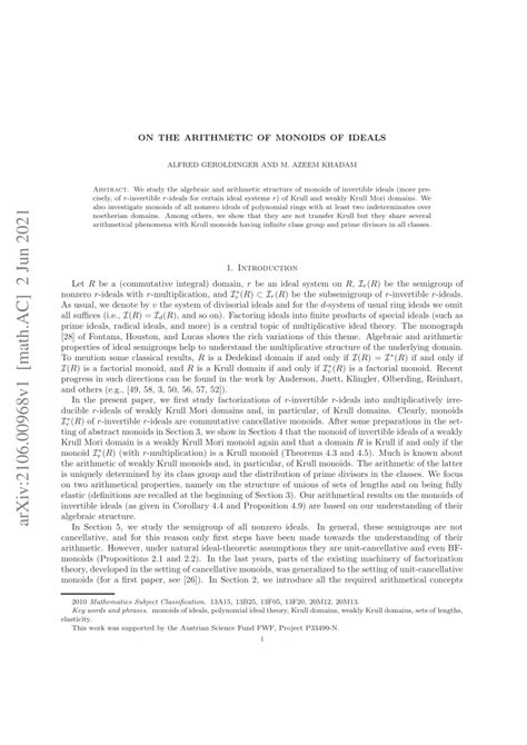 Pdf On The Arithmetic Of Monoids Of Ideals