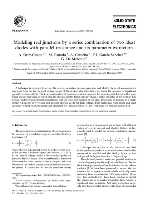 Pdf Modeling Real Junctions By A Series Combination Of Two Ideal Diodes With Parallel