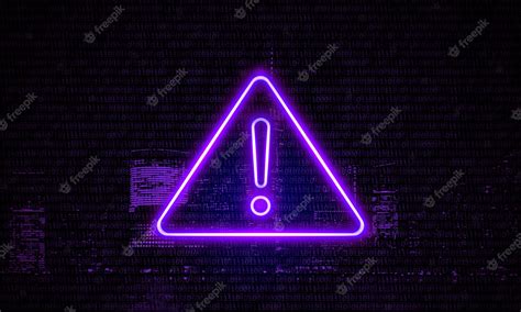 Premium Vector Attention Danger Hacking Neon Symbol On Purple Big City Background Ransomware