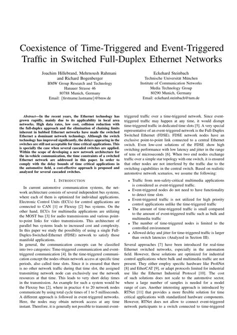 pdf coexistence of time triggered and event triggered traffic in