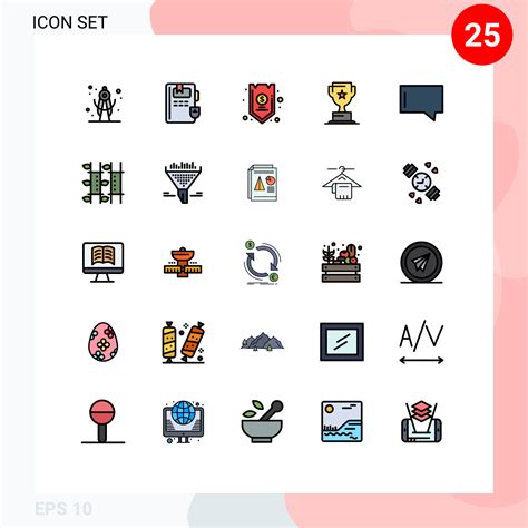 Set Of 25 Vector Filled Line Flat Colors On Grid For Message Bubble Credit Marketing Cup