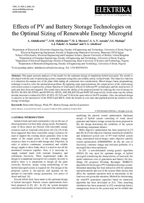 Pdf Effects Of Pv And Battery Storage Technologies On The Optimal Sizing Of Renewable Energy