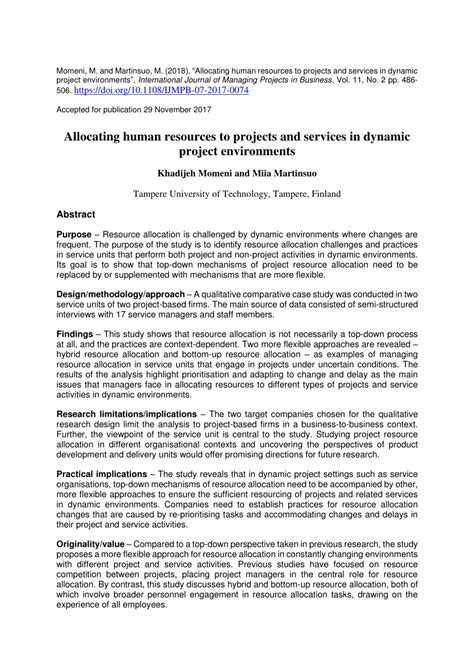 PDF Allocating Human Resources To Projects And Services In Dynamic Project Environments
