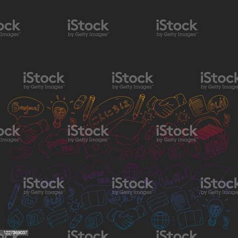 언어 수업 온라인 과정에 대한 벡터 패턴 영어 아랍어 이탈리아어 일본어 스페인어 중국어 독일어 0명에 대한 스톡 벡터 아트 및 기타 이미지 Istock