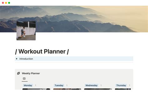 workout planner notion template