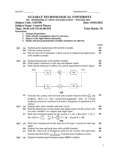 Gujarat Technological University Pdf Control Theory Applied