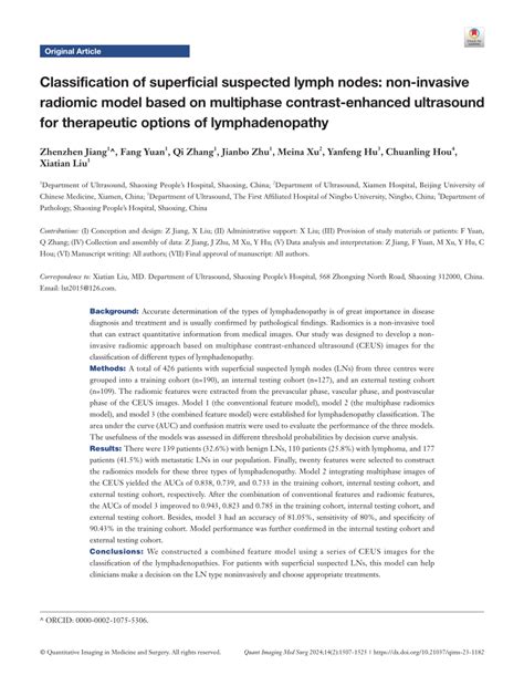 Pdf Classification Of Superficial Suspected Lymph Nodes Non Invasive