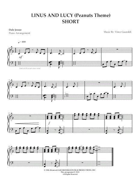 Dale Jessee Linus And Lucy Peanuts Theme Short Sheet Music Piano