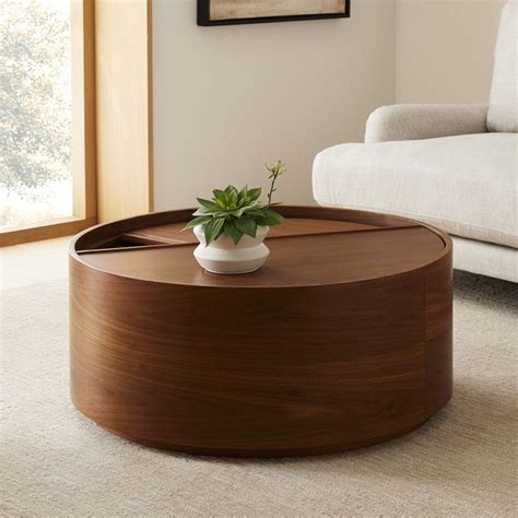 Wood Round Coffee Storage Table Tavola Modern Round Coffee Table Set