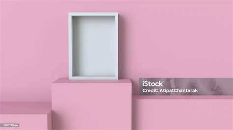 빈 벽 바탕에 파스텔 핑크 큐브 연단 프레임 3d 렌더링입니다 0명에 대한 스톡 사진 및 기타 이미지 0명 3차원 형태 공란 Istock