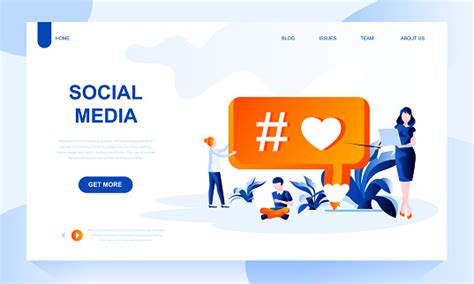 헤더와 소셜 미디어 벡터 방문 페이지 템플릿입니다 계정 프로모션 웹 배너 평면 일러스트가 있는 홈페이지 디자인 Brand Name Online Messaging