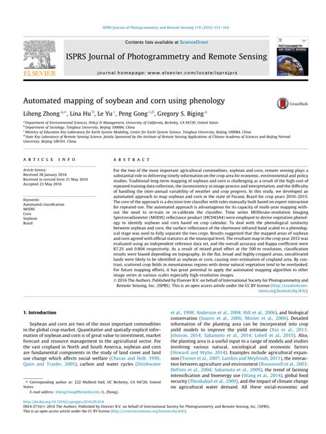 Pdf Automated Mapping Of Soybean And Corn Using Phenology
