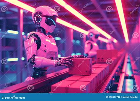 Automated Sorting Futuristic Box Handling Stock Illustration