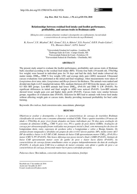 Pdf Relationships Between Residual Feed Intake And Feedlot Performance Profitability And