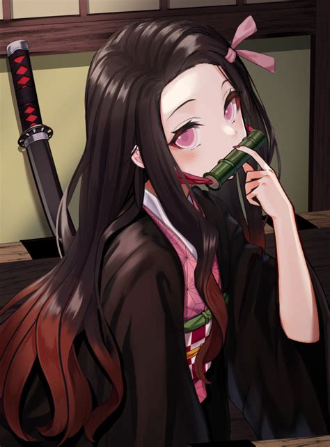 Safebooru 1girl Bamboo Bit Gag Black Hair Blush Checkered Commentary
