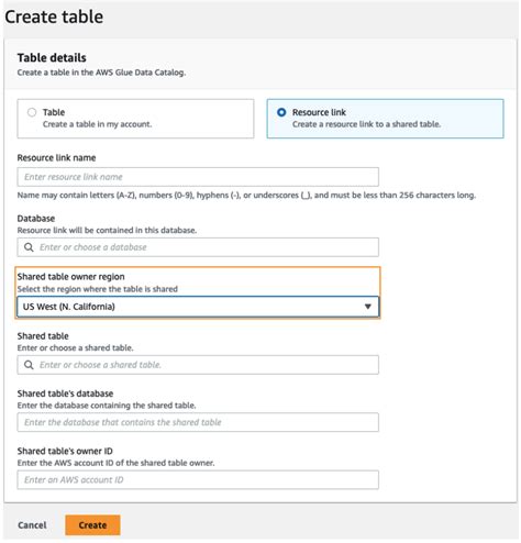 设置跨区域表访问权限 Aws Lake Formation