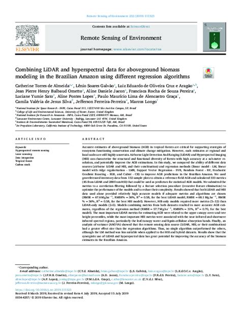 pdf combining lidar and hyperspectral data for aboveground biomass modeling in the brazilian