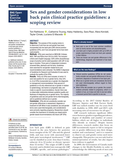 Pdf Sex And Gender Considerations In Low Back Pain Clinical Practice Guidelines A Scoping Review