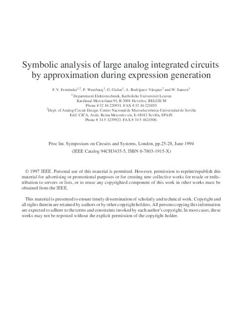 Pdf Symbolic Analysis Of Large Analog Integrated Circuits The