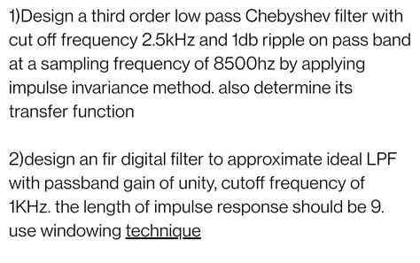 Solved 1design A Third Order Low Pass Chebyshev Filter With