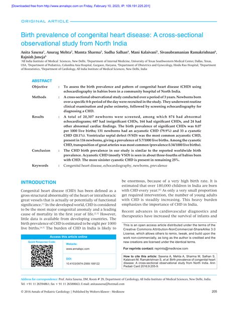 Pdf Birth Prevalence Of Congenital Heart Disease A Cross Sectional