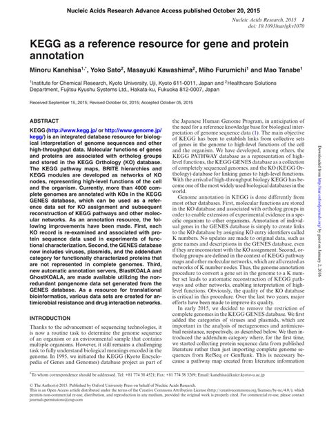 Pdf Kegg As A Reference Resource For Gene And Protein Annotation