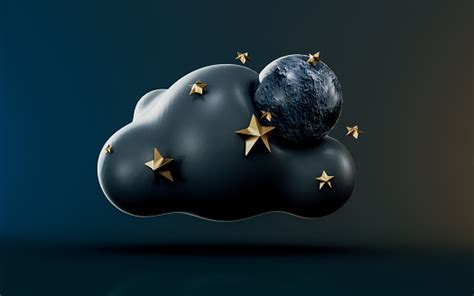 어두운 배경에 구름 달 밤 별 날씨 아이콘 3d 렌더링 3차원 형태에 대한 스톡 사진 및 기타 이미지 3차원 형태 기상학 동전 Istock