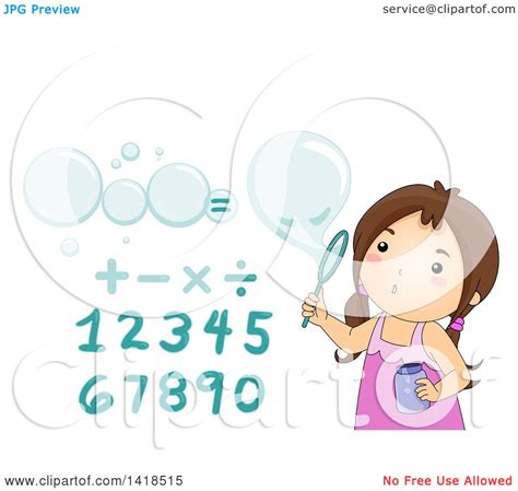 Clipart Of A Brunette Caucasian Girl Blowing Math Bubbles Royalty Free Vector Illustration By