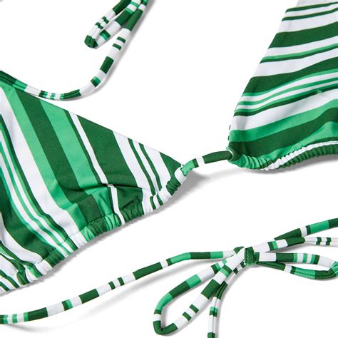 Adanola Triangle Bikini Top Green Stripe End Tw