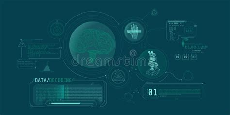 Brain Research Futuristic Interface Screen With Data Decoding Stock