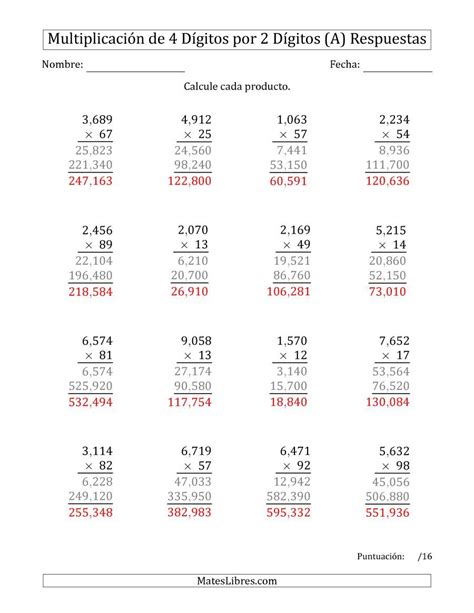 Multiplicar Números De 4 Dígitos Por 2 Dígitos Usando Comas Como