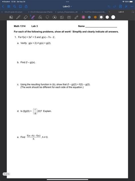 Solved Math 1314 Lab 3 Name For Each Of The Following