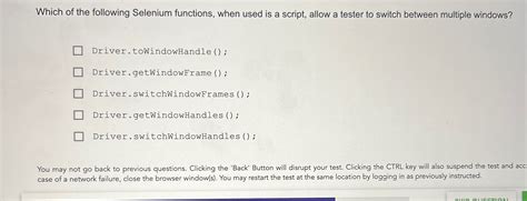 Solved Which Of The Following Selenium Functions When Used