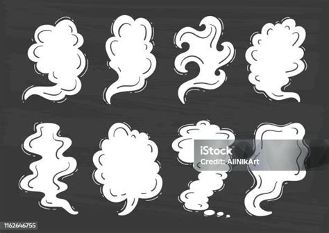 스팀 구름 실루엣 벡터 세트입니다 손으로 그린 낙서 스케치 연기 구름 안개 또는 증기 검정 과 흰색 그림 0명에 대한 스톡 벡터 아트 및 기타 이미지 Istock