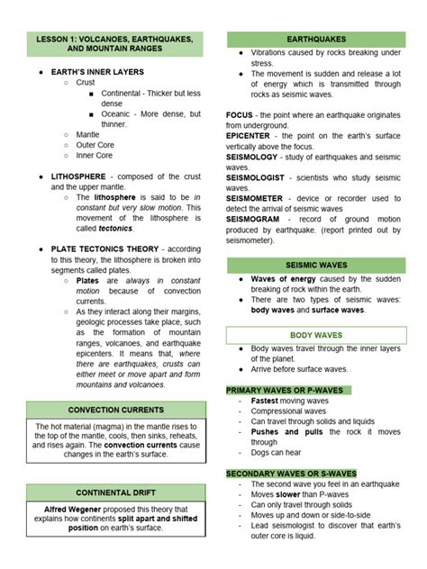 Science Reviewer Quarter 1 Grade 10 Pdf Plate Tectonics Volcano