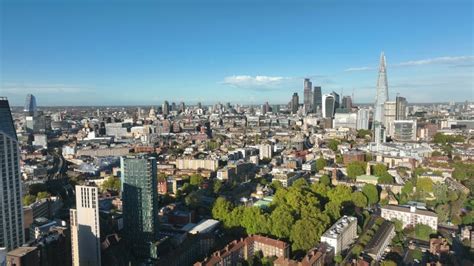 London England Skyline Slow Static Rotating Aerial View Stock Footage