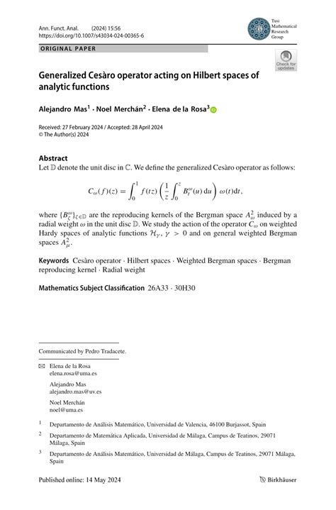 Pdf Generalized Cesàro Operator Acting On Hilbert Spaces Of Analytic Functions