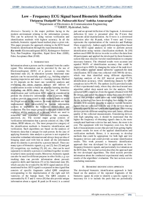 Pdf Low Frequency Ecg Signal Based Biometric Identification
