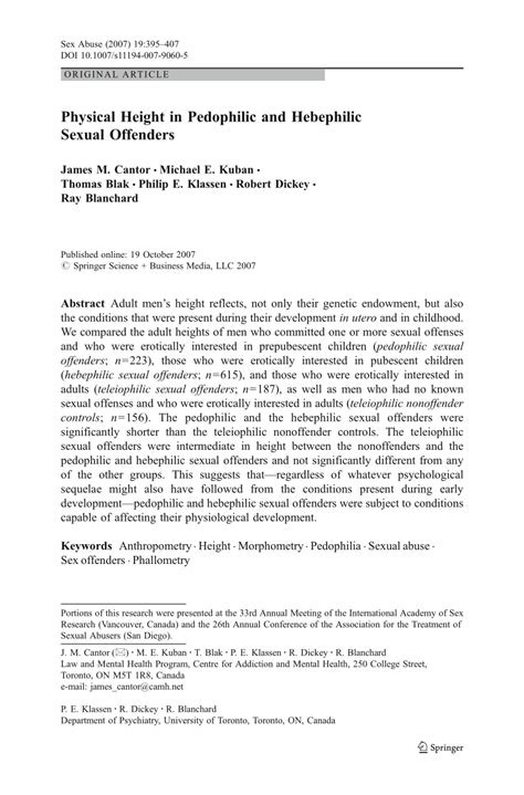 Pdf Physical Height In Pedophilic And Hebephilic Sexual Offenders