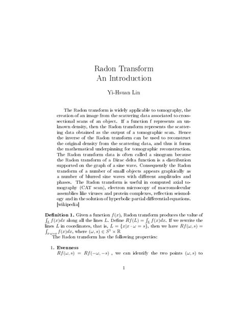 Radon Transform Intro Pdf Mathematical Analysis Mathematical Physics