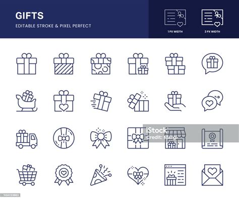 선물 라인 아이콘 이 아이콘 세트는 선물 상자 리본 선물 가게 상품권 등으로 구성됩니다 개념에 대한 스톡 벡터 아트 및 기타 이미지 Istock