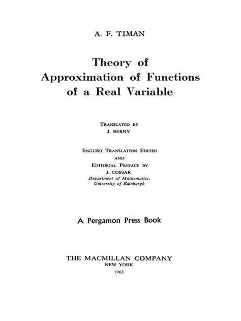 Front Matter 1963 Theory Of Approximation Of Functions Of A Real