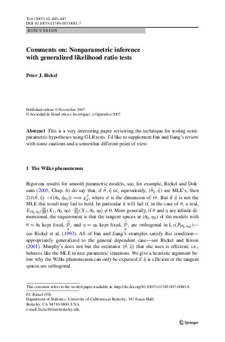 Pdf Comments On Nonparametric Inference With Generalized Likelihood Ratio Tests