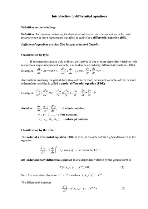 lecture 1 introduction to differential equations introduction to