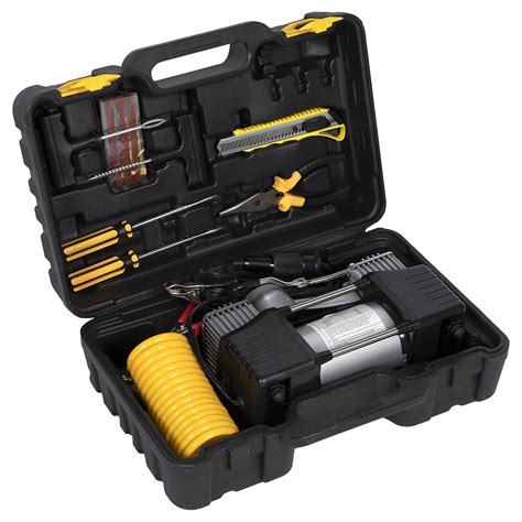 Компресор за кола С куфар 2 цилиндъра С комплект за ремонт на автомобилни гуми Emag Bg