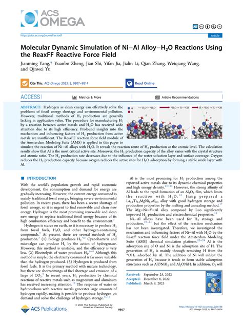 Pdf Molecular Dynamic Simulation Of Nial Alloyh 2 O Reactions Using