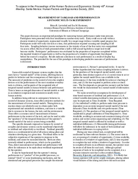 Pdf Measurement Of Taskload And Performance In A Dynamic Multi Task